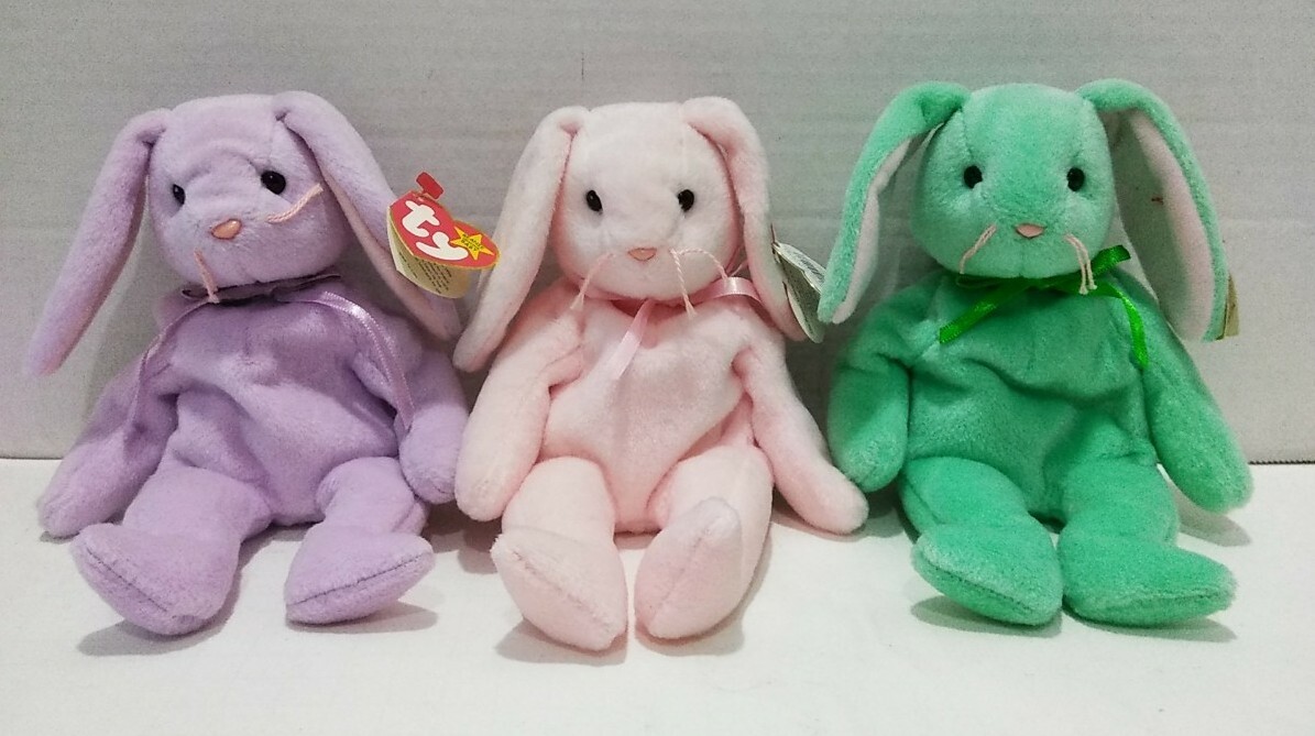 Ty Beanie Babies Bunny Rabbit Plush Lot of 3 Hippity Hoppity Floppity ...