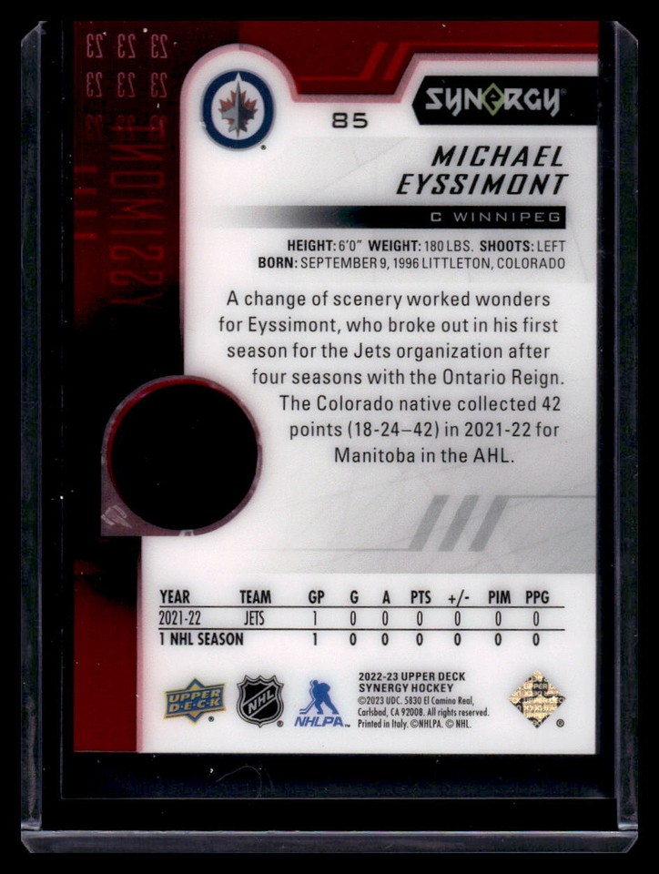 2022 UD Synergy Red Codes Michael Eyssimont #85 Winnipeg Jets | eBay
