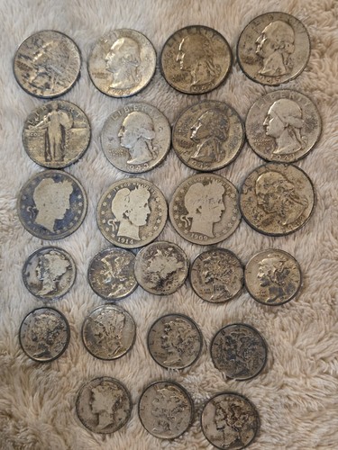 ESTATE MIXED US SILVER COIN LOT QUARTERS & DIMES MERCURY WASHINGTON ...