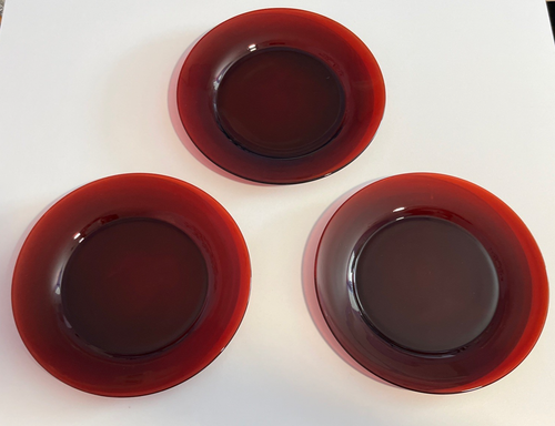 3 Vintage Anchor Hocking Royal Ruby Red Glass Salad Dessert Plates ...