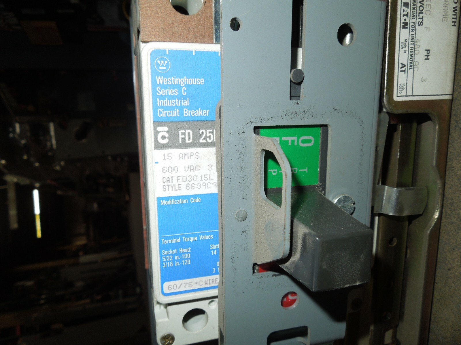 Cutler Hammer Freedom Unitrol 15A FD 25K 3P Breaker Feeder MCC Bucket 6 ...