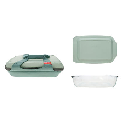 Pyrex (1) 1138983 5 Qt Sage Green Carry Tote & (1) 233-D 5 Qt Glass ...