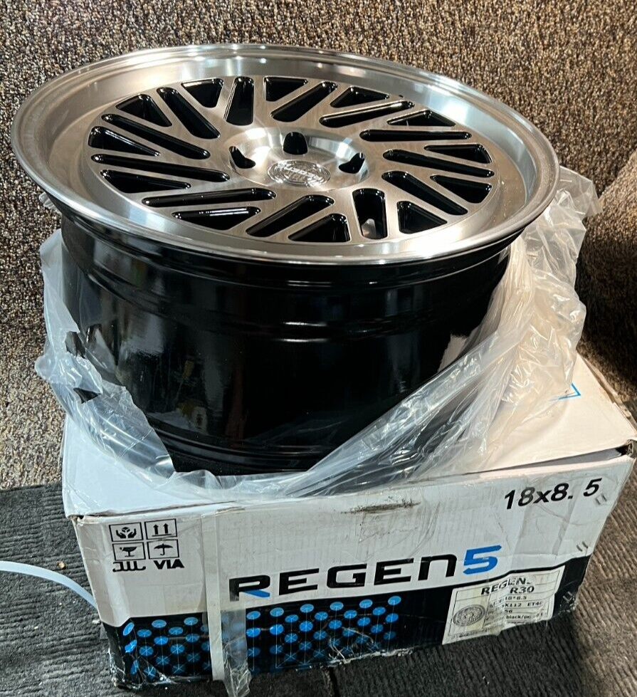 (QTY 1) Regen5 R30 Machined Black Multi-Spoke Wheel Rim 18x8.5 5x112 ...
