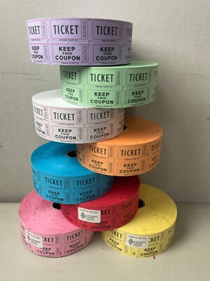 1 Case Raffle Tickets 20 Rolls 2000 Ea. 50/50 Assorted Double Stub ...