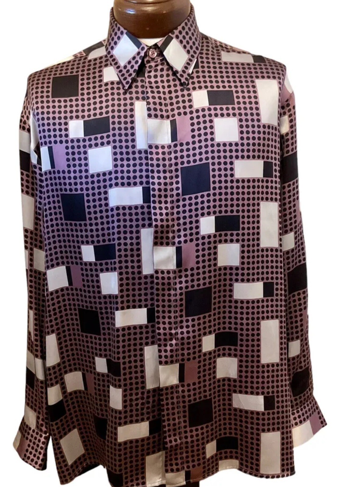 GENELLI 100% Silk Club Purple Polka Dot Long Sleeve Shirt Men’s L ...