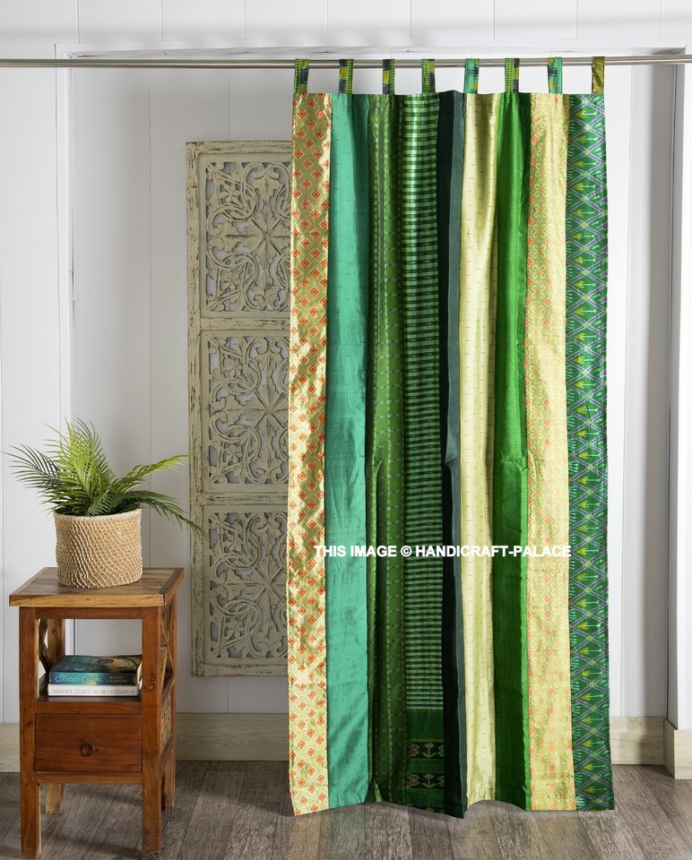 2 Pcs Indian Vintage Sari Patchwork Curtain Drape Window Decor Silk ...