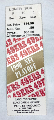 1990 NFC Playoff San Francisco 49ers NFL Game Ticket Stub Super Bowl ...