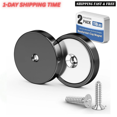 2 Pack Magnets with Holes, Black Magnets with Screws, 110 LBS Rare ...
