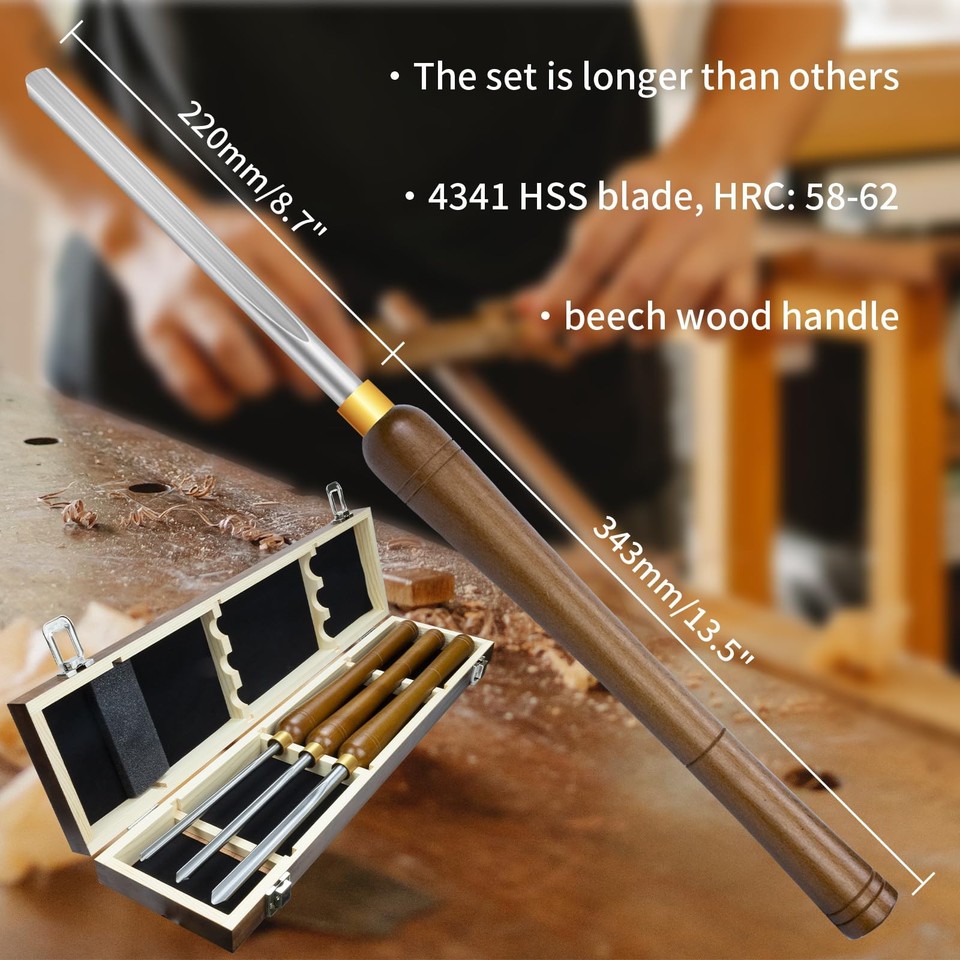 3 Pcs HSS Bowl Gouge Lathe Chisel Set, Wood Lathe Bowl Turning Tools ...