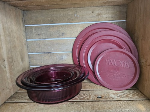 Corning Baking Dishes Visionware Rare Set Of 3 With Lids Cranberry ...
