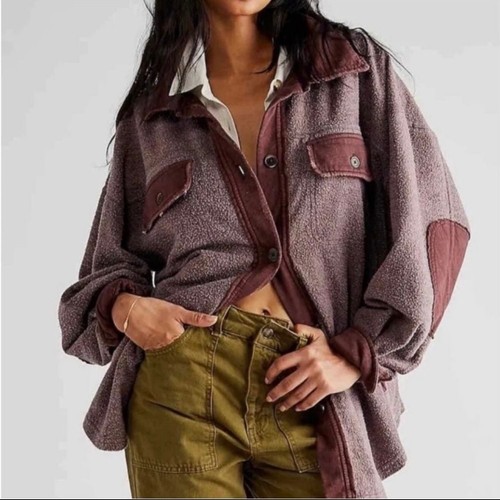 Free People Shacket Oversized Button Down Utility Jacket Textured ...