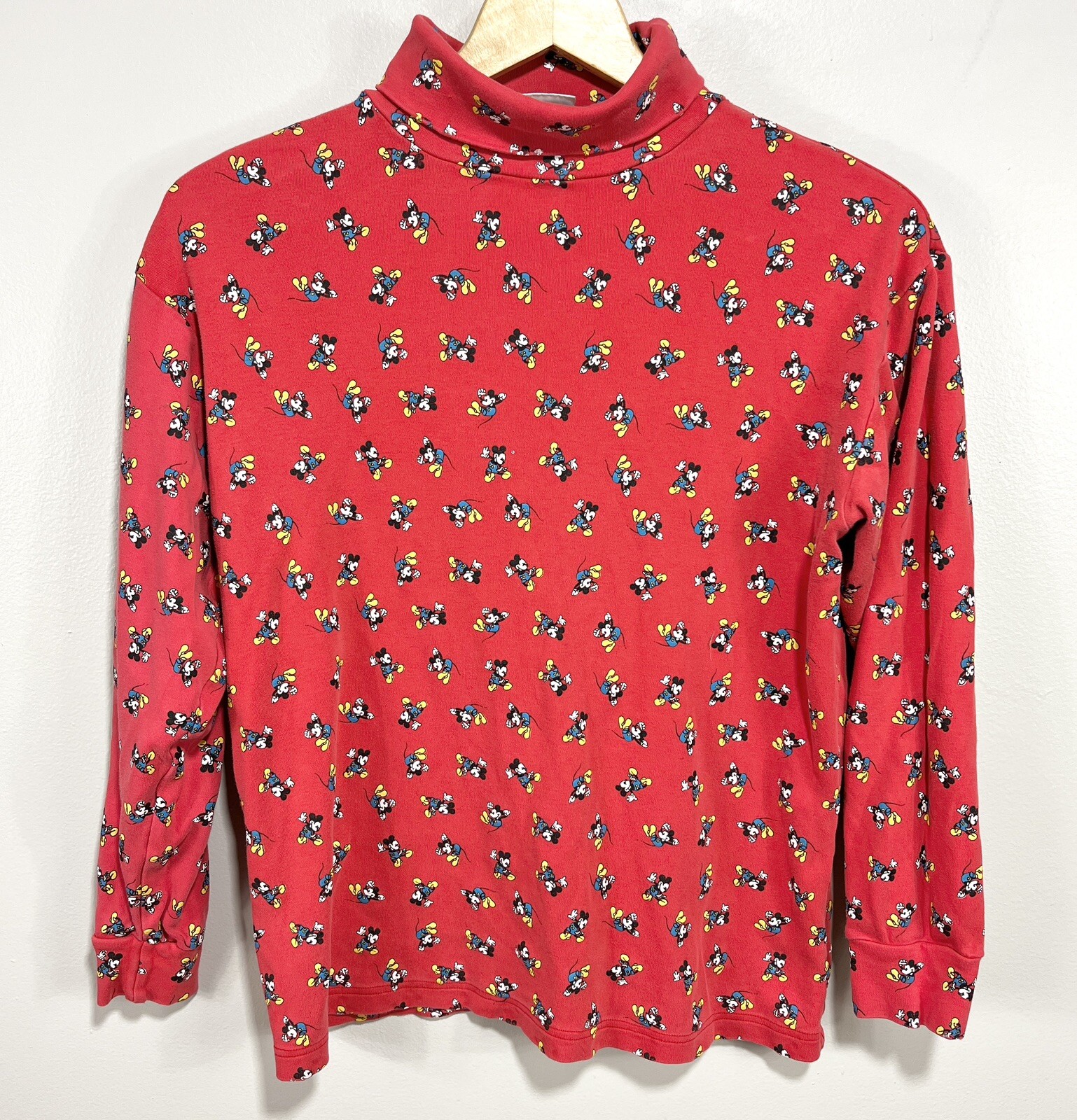Vtg 90s Mickey Mouse AOP Red Turtle Neck Long Sleeve … - Gem