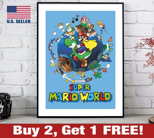 Super Mario World Poster 18" x 24" Print Retro Super Nintendo SNES 90s ...
