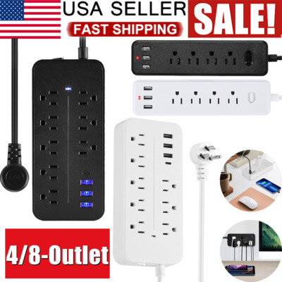 Wall Mountable USB Surge Protector Power Strip with USB Ports 4/8 ...