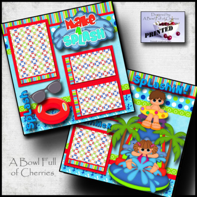Make A Splash water park slide 2 premade scrapbook pages paper summer ...
