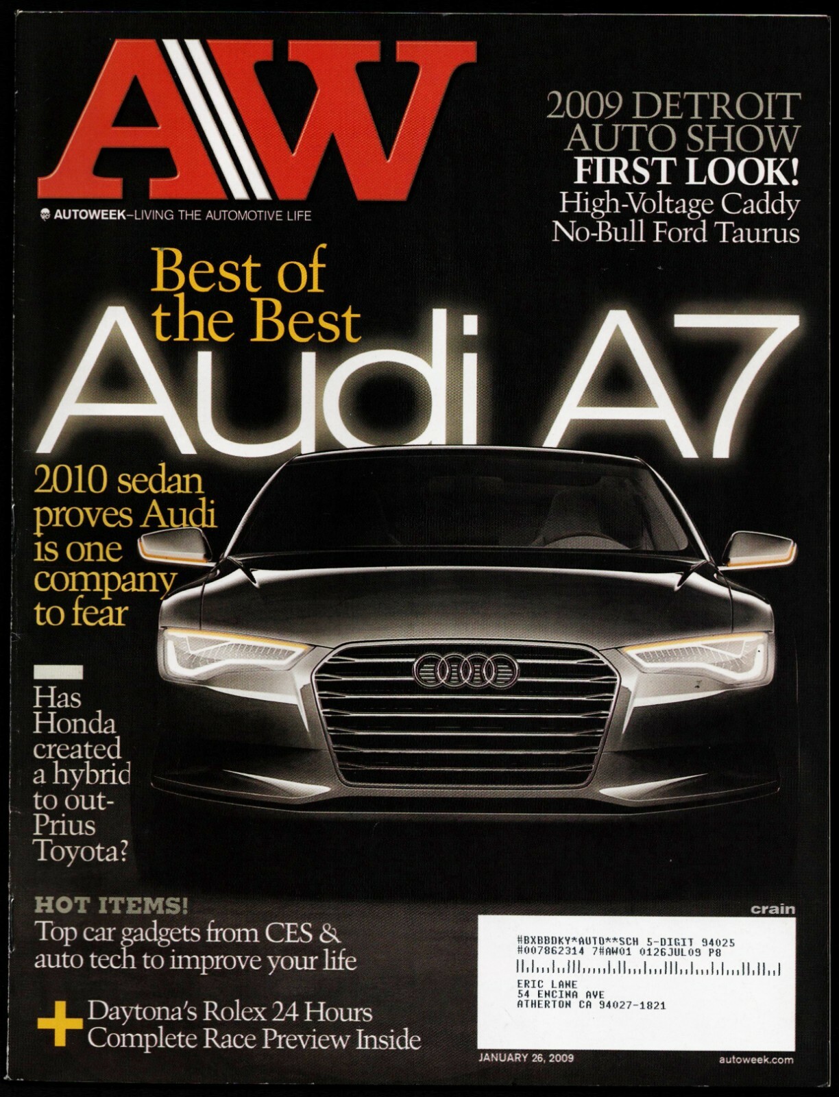 JANUARY 26 2009 AUTOWEEK MAGAZINE, AUDI A7, DETROIT AUTO SHOW, PORSCHE ...
