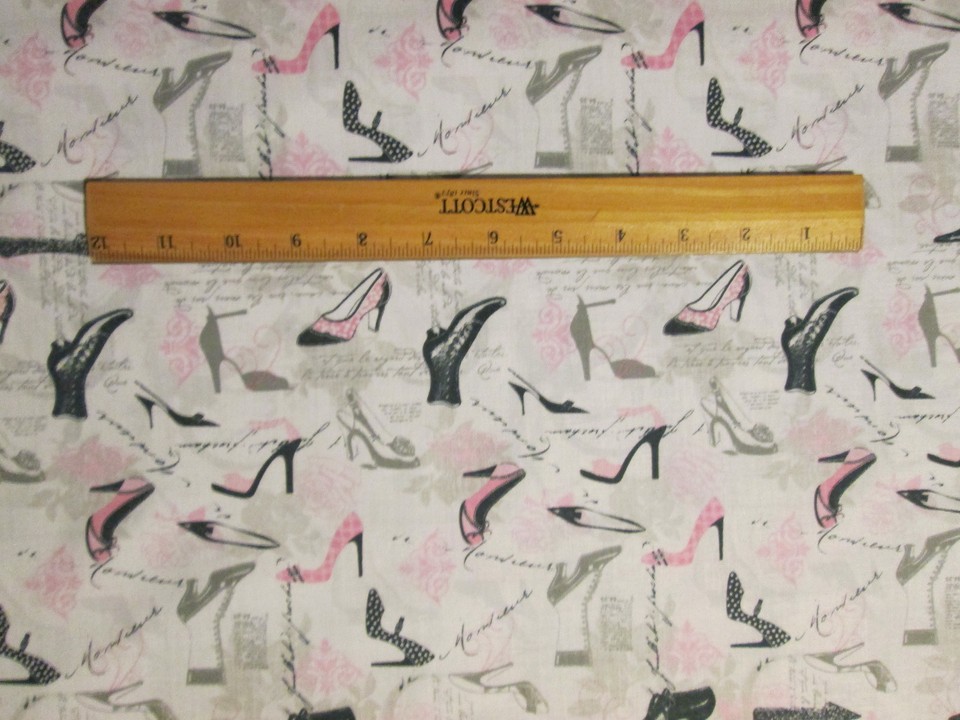 VINTAGE PARIS SHOES PUMPS HEELS SHOE FRENCH WRITING COTTON FABRIC BTHY ...