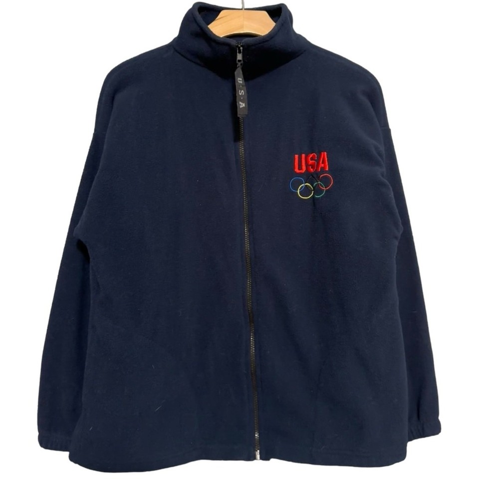 Vintage Team USA Olympic Men’s Size M Navy Blue Full Zip Up Fleece ...