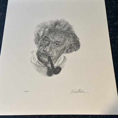 Magnificent Albert Einstein Pencil Drawing Lithograph Randy Mulder 1991 ...