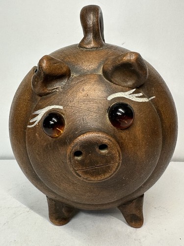 Pottery Handmade Mexico Pig-Redware Marble Eyed Coin Bank Old School ...