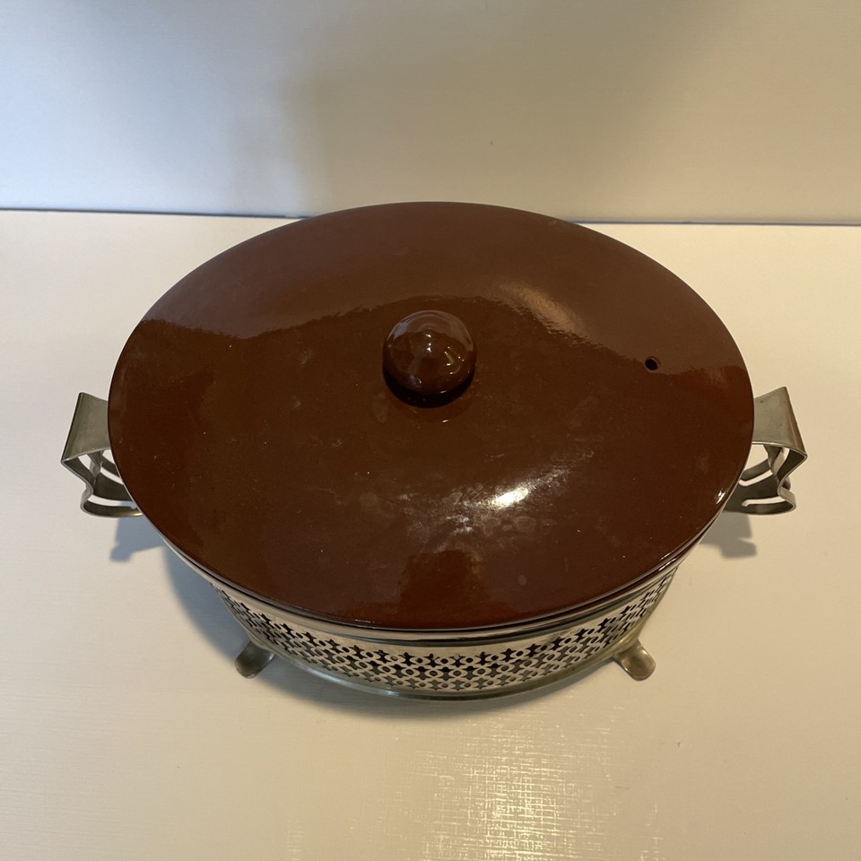 Vintage Guernsey Cooking Ware Ceramic Casserole Dish With Metal Holder ...