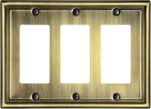 Set of 2 New Antique Brass finish metal triple fits Decora rocker ...