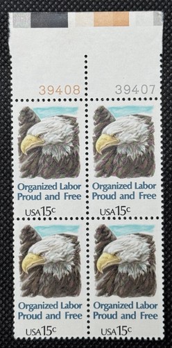 Mint US Block of 4 Eagle, Organized Labor Stamp With Plate#,Scott# 1831 ...