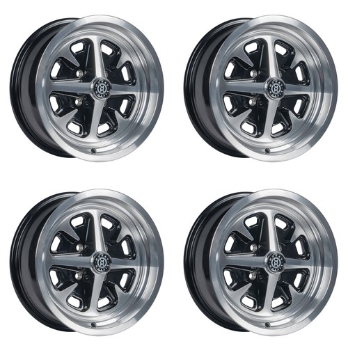 Moray Wheels Gloss Black/ Polished 15”x6” Magnum GT4 Wheel Set Mustang ...