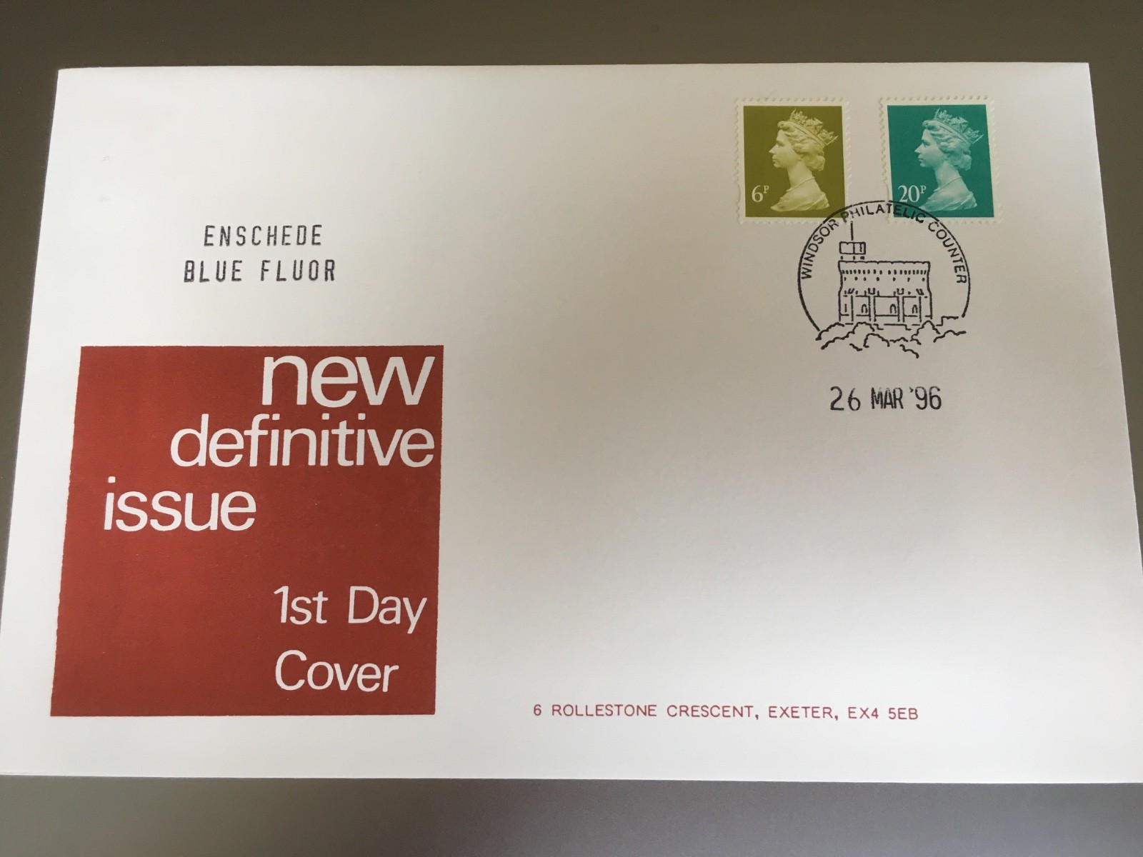GB STAMPS DEFINITIVES FIRST DAY COVER 1996 6P & 20P MACHIN ENSCHEDE ...