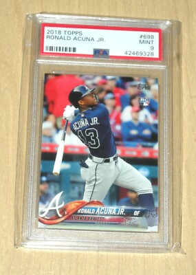 2018 Topps Series 2 Ronald Acuna rookie card BAT DOWN #698 PSA 9 MINT ...