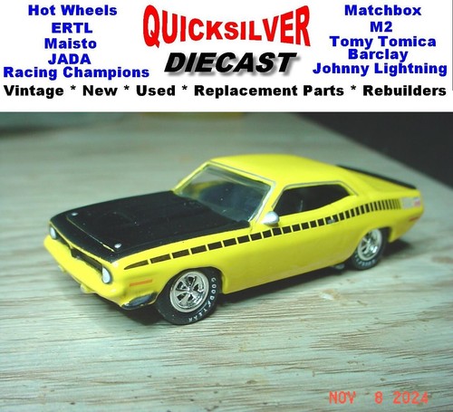 Johnny Lightning 1970 AAR Cuda Yellow RR tires od1-13 | eBay