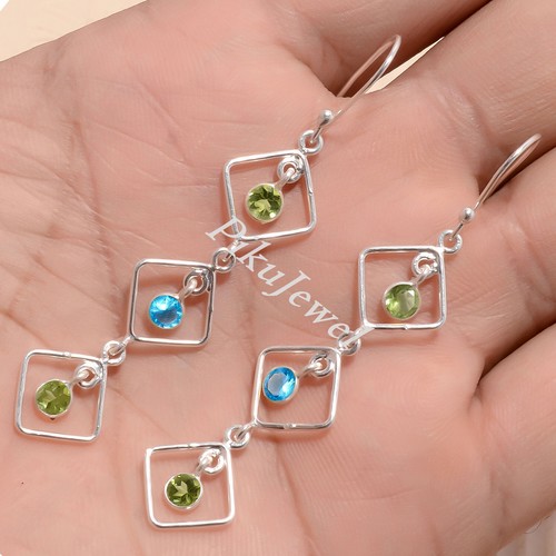 Peridot & Blue Topaz Gemstone 925 Sterling Silver Drop & Dangle Earring ...