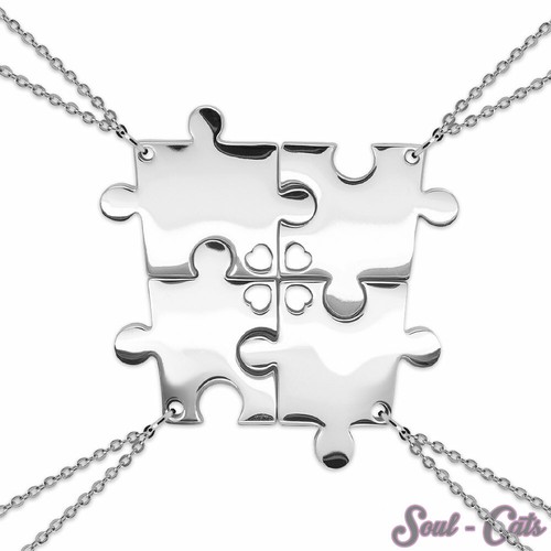 Jigsaw Puzzle Chain Pendant 4 Pieces Stainless Steel Friends Family ...