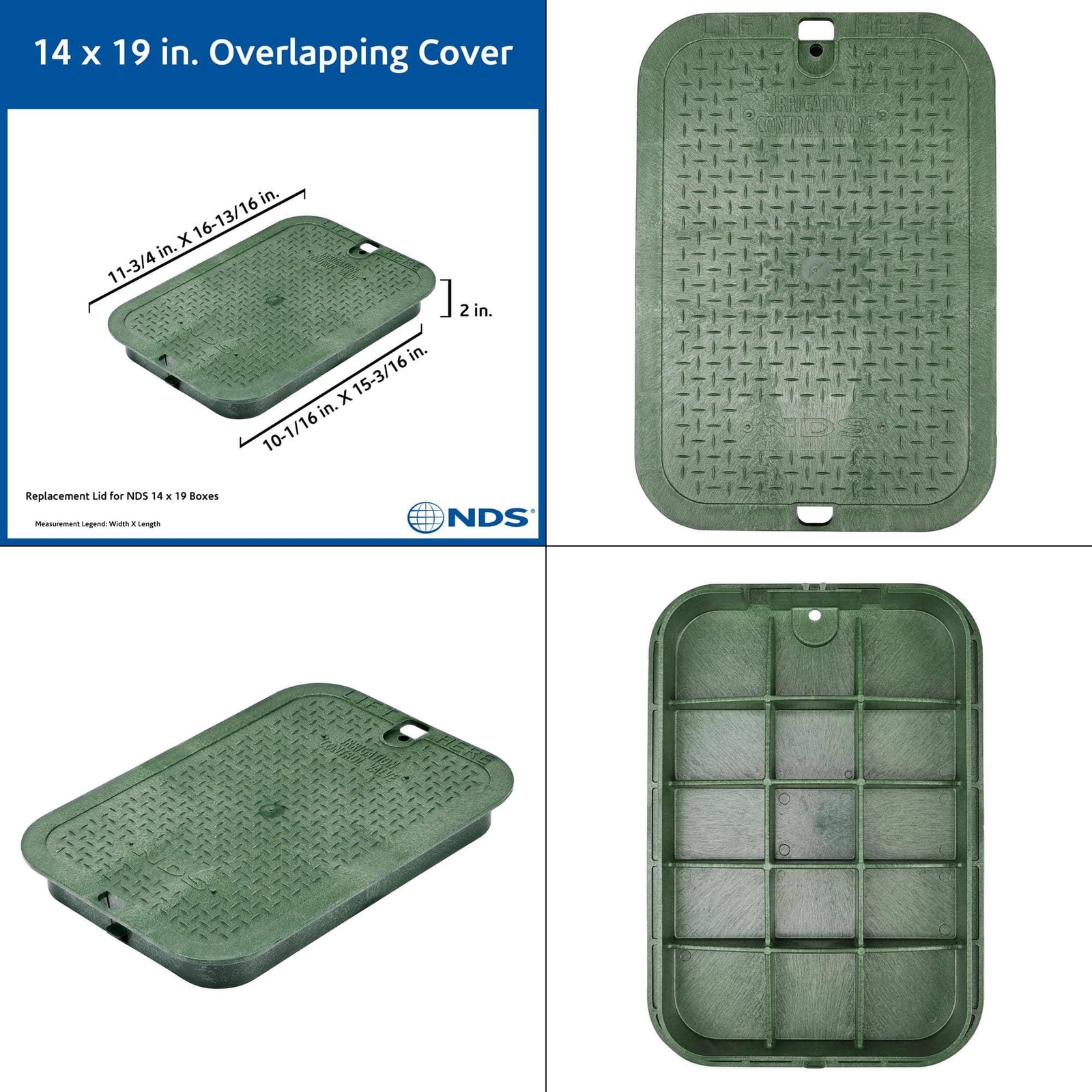 14 In. X 19 In. Rectangular Valve Box Cover, Green Icv | Cover Nds ...