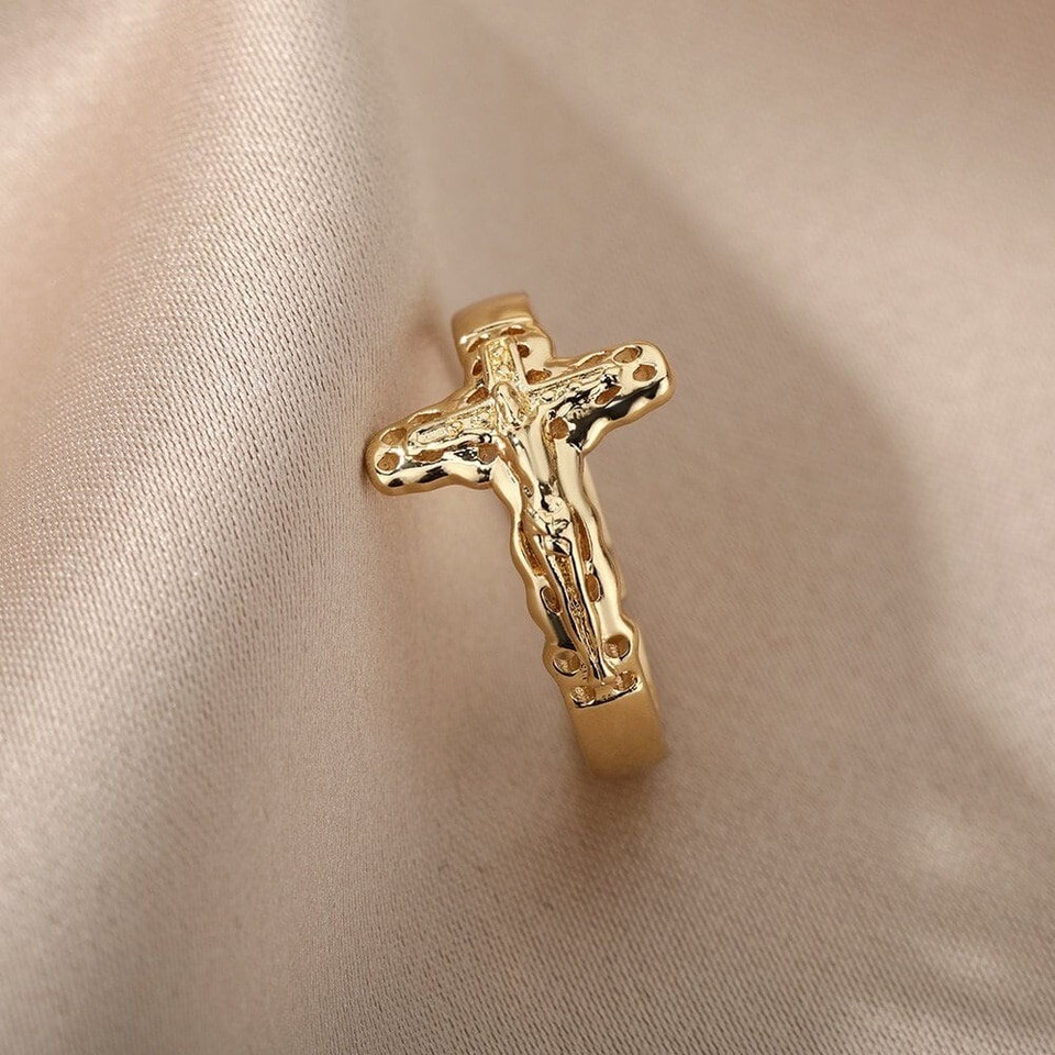 18K Gold Cross Ring, Gothic Cross Ring, Gold Jesus Cross Ring | eBay