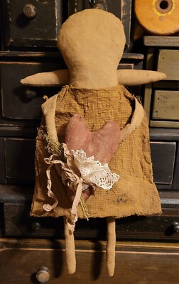 HANDMADE PRIMITIVE ANGEL DOLL WITH HEART | eBay