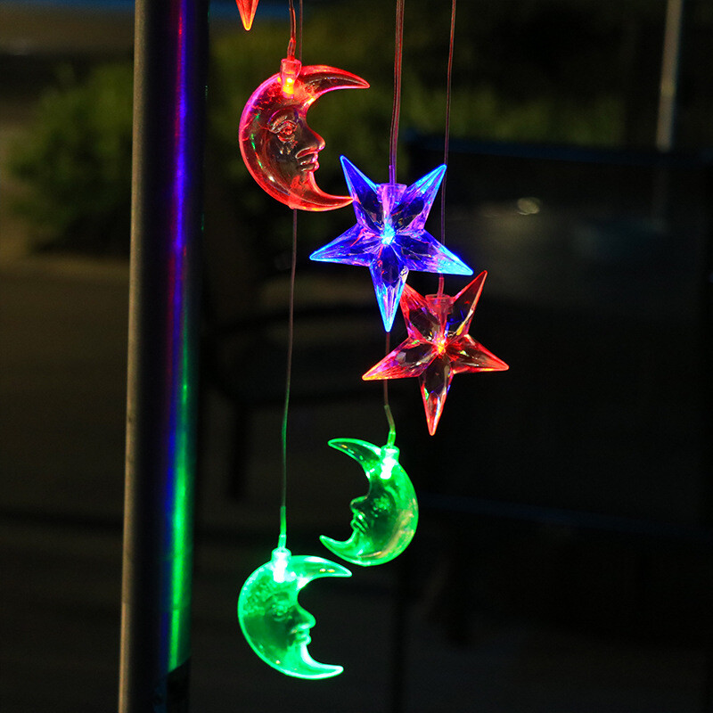 Solar Wind Chimes Lights LED Moon&Star Color Changing Hanging Lamp ...