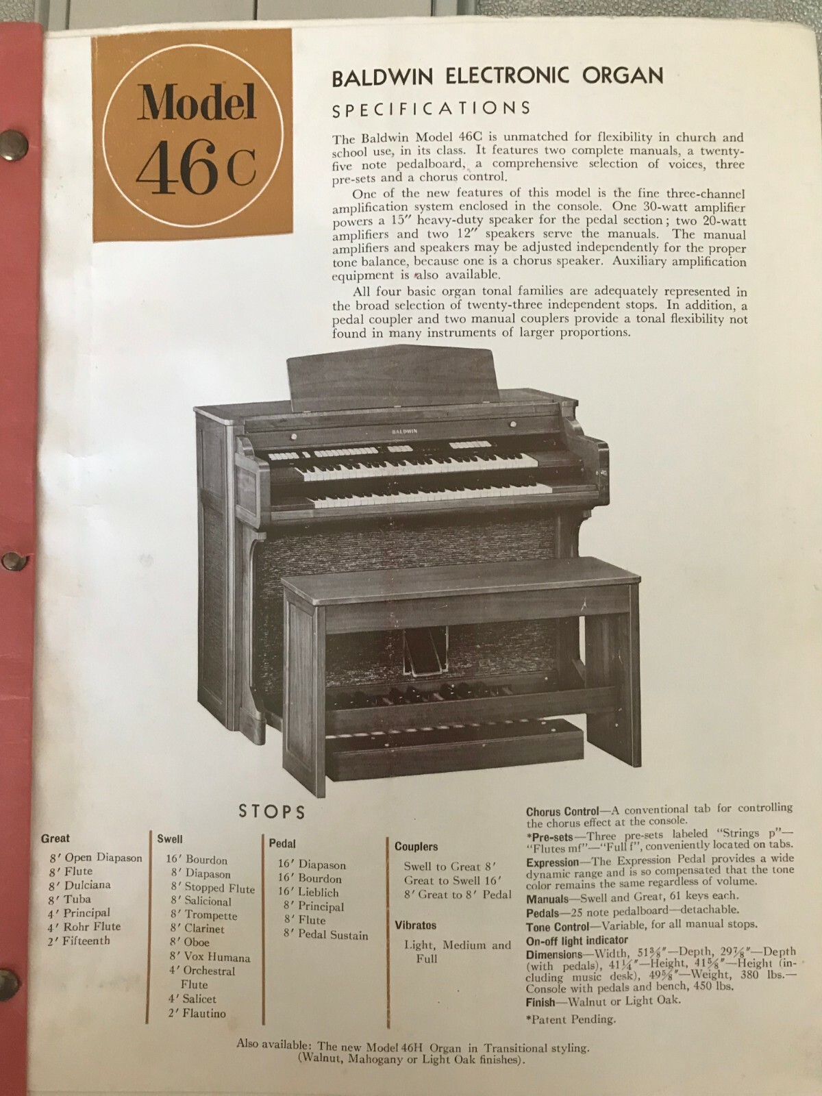 Baldwin Organ Tech Information Model:4, 46H, 5A, 46C,45, 30P, 61A-P ...