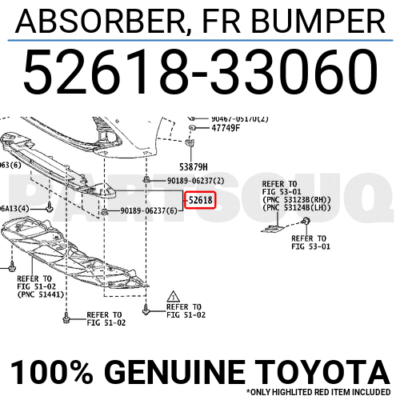 5261833060 Genuine Toyota ABSORBER, FR BUMPER 52618-33060 | eBay