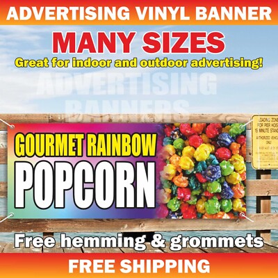 GOURMET RAINBOW POPCORN Advertising Banner Vinyl Mesh Sign corn ...