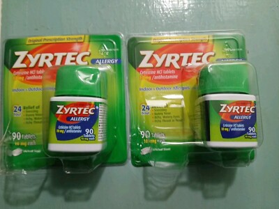TWO Zyrtec Allergy Relief Tablets - 10mg - 90 Count - 180 Total Exp 12/ ...