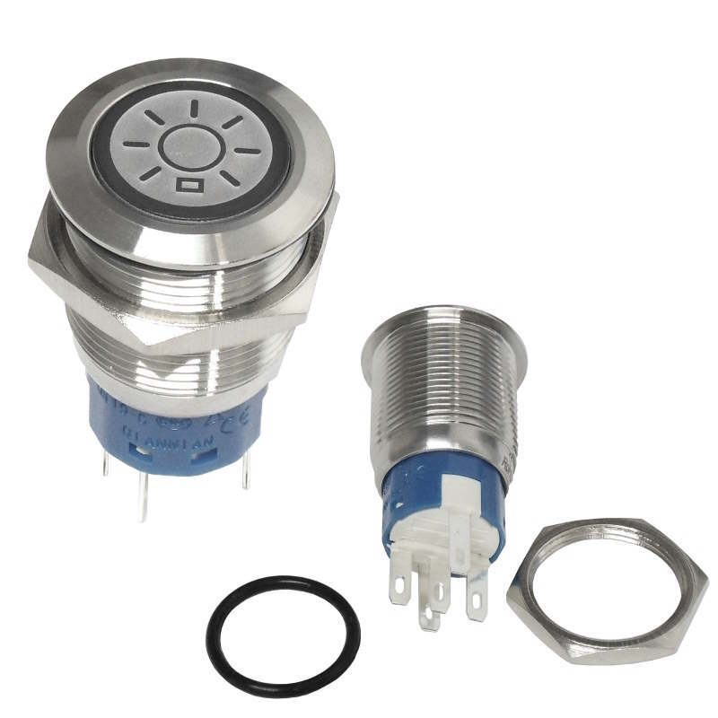 22/19mm Edelstahl-Taster mit LED-Beleuchtung, Klingel-/Licht-/Schalter ...
