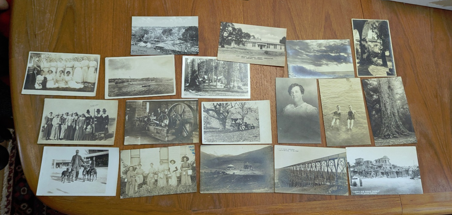 Lot of 18 RPPC Photo Postcards RPPC nature, railroads portraits dogs ...