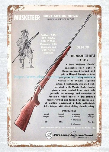 advertising wall art 1963 Firearms International Musketeer Rifle metal ...
