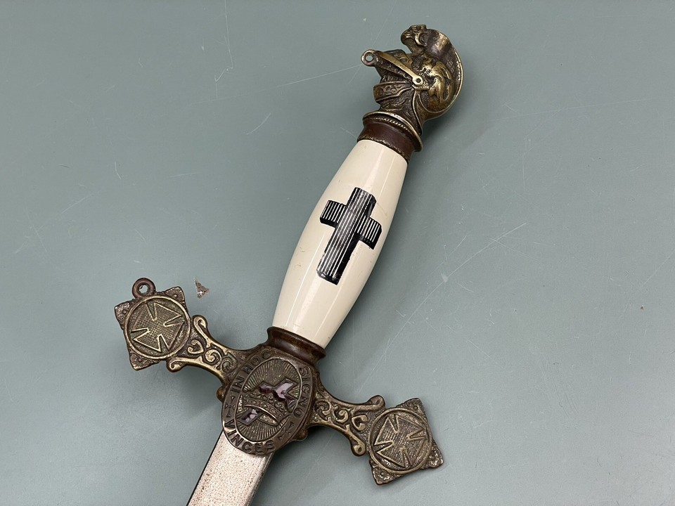 Antique Masonic Freemason Fraternal Knights Templar Sword Sabre In hoc ...