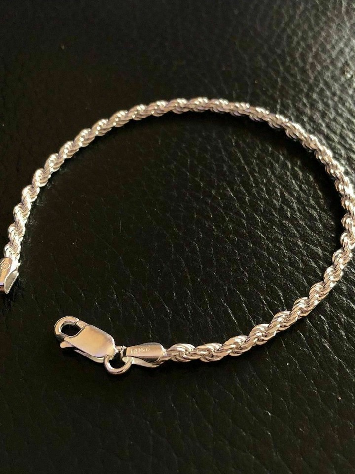 Women’s Solid 925 Sterling Silver Thin Rope Bracelet 7” Made In Italy ...