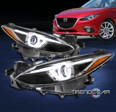 For 2014-2016 Mazda 3 Halo LED Tube Halogen Projector Headlights ...