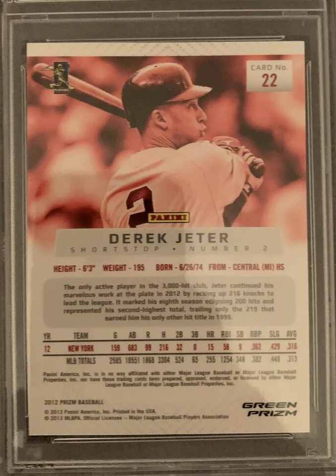 2012 Panini Prizm Derek Jeter GREEN PRIZM REFRACTOR PSA 10 GEM MINT MT ...