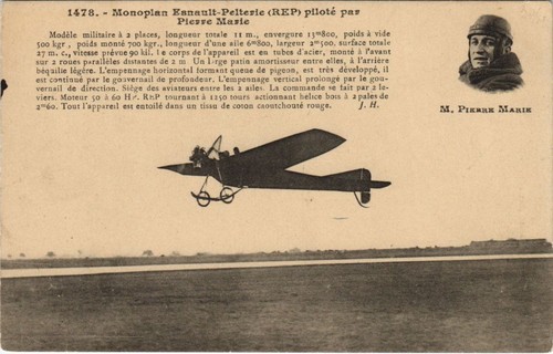 PC Pilote, aviateur PIERRE MARIE Monoplan ESNAULT-PELTERIE AVIATION ...