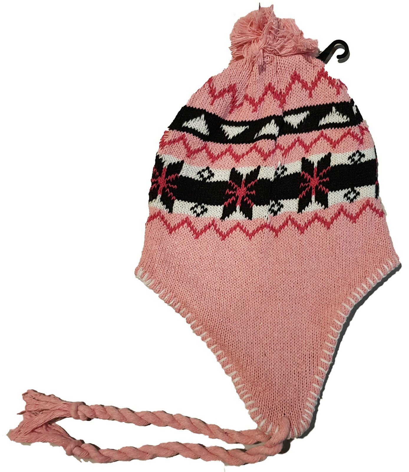 Beanie Hat Ear Cover Flap Acrylic Knit Fleece Lined Snowflake Design ...